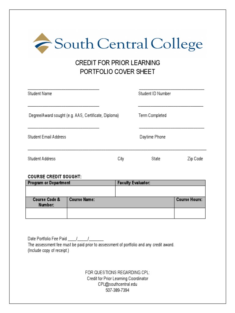 Credit For Prior Learning Portfolio Cover Sheet | PDF