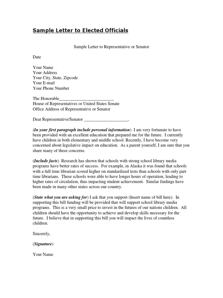 Sample Letter To Elected Officials Pdf Pdf
