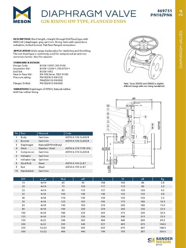 Diaphragm Valve: G2K Rising HW Type, Flanged Ends | PDF | Valve ...