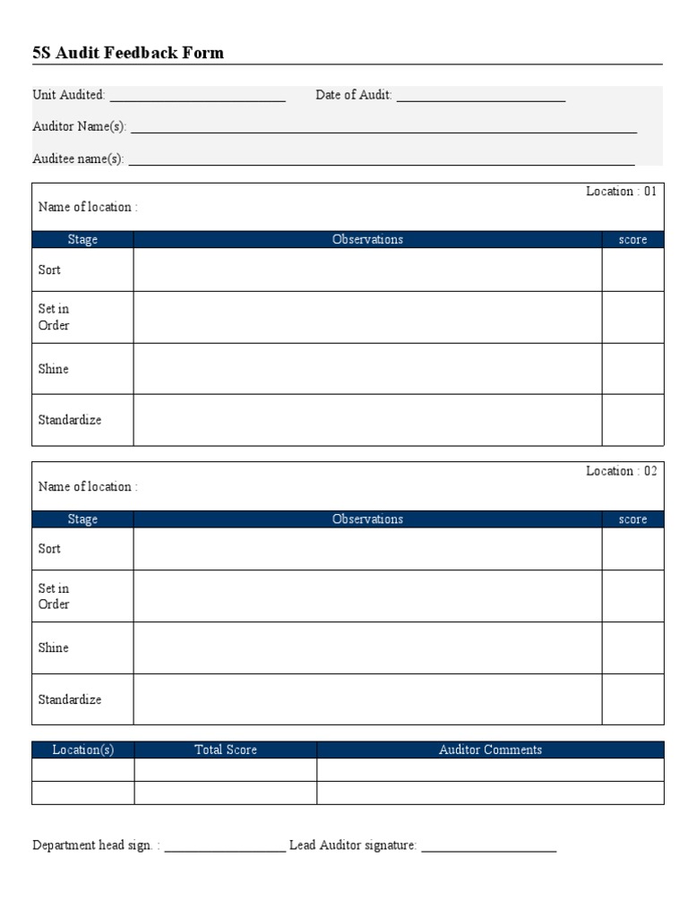 5s Audit Feedback Form | PDF
