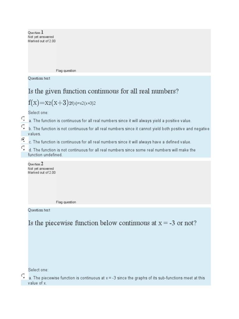 Is The Given Function Continuous For All Real Numbers? F (X) X (x+3 ...