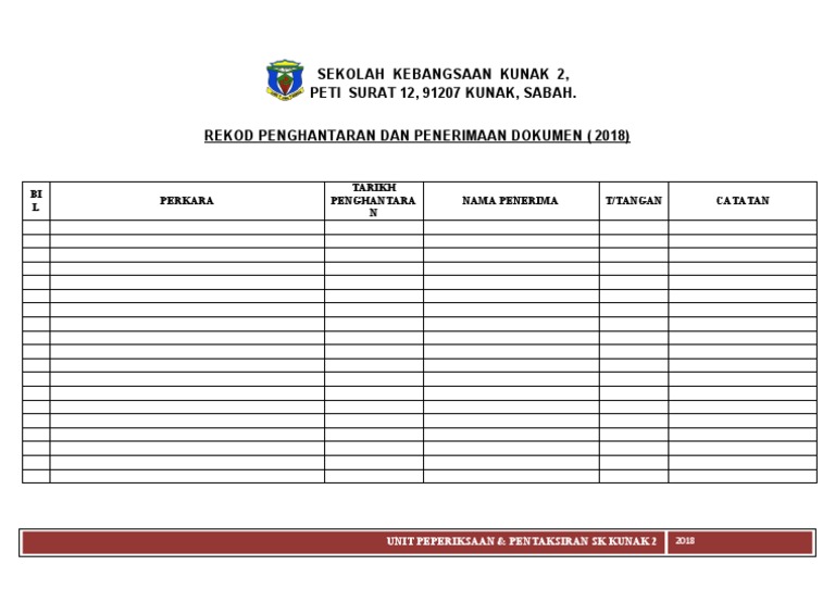 Rekod Penghantaran Dan Penerimaan Dokumen | PDF