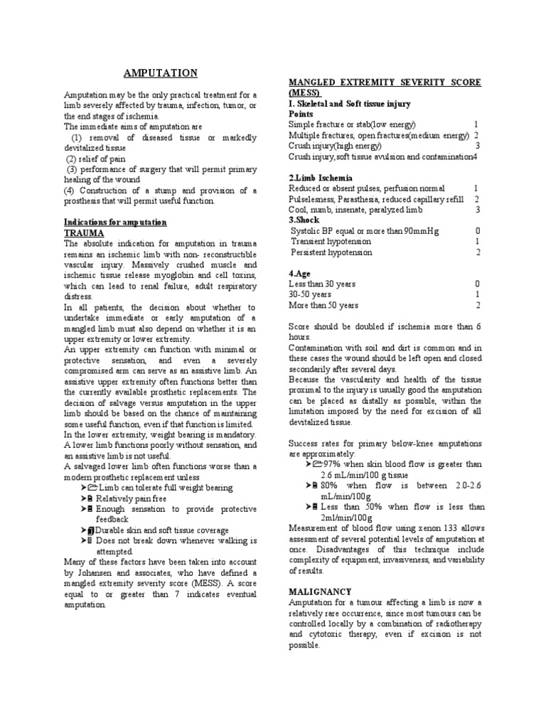 Amputation: Mangled Extremity Severity Score (MESS) I. Skeletal and ...