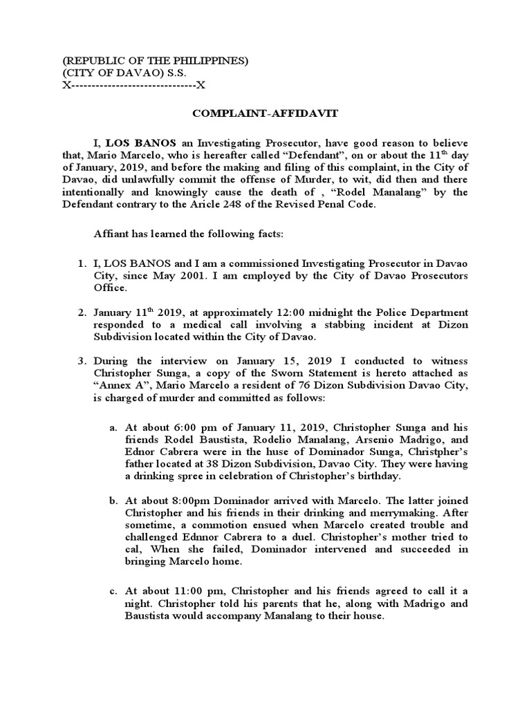12.-Complaint-Affidavit-for-Murder (1) JMC Law | Download Free PDF ...