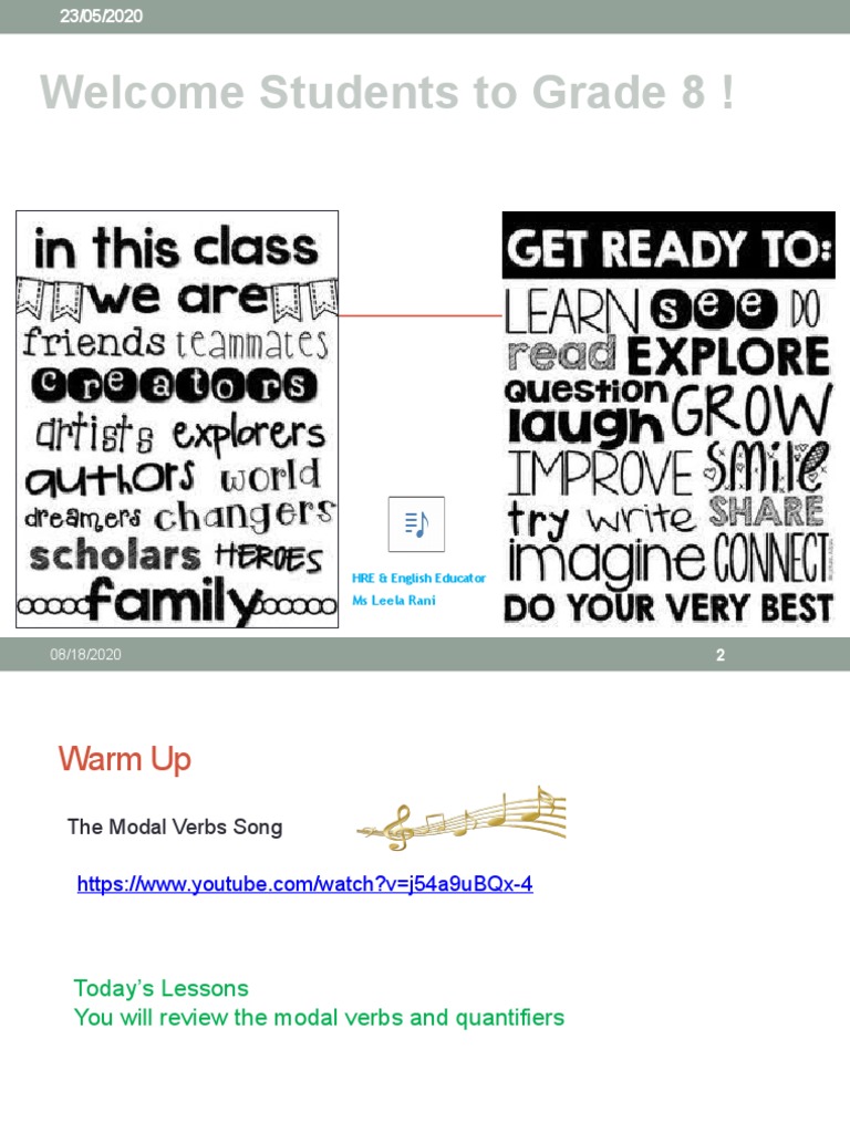 Welcome Students To Grade 8 !: Ms Leela Rani | PDF | Verb | Noun