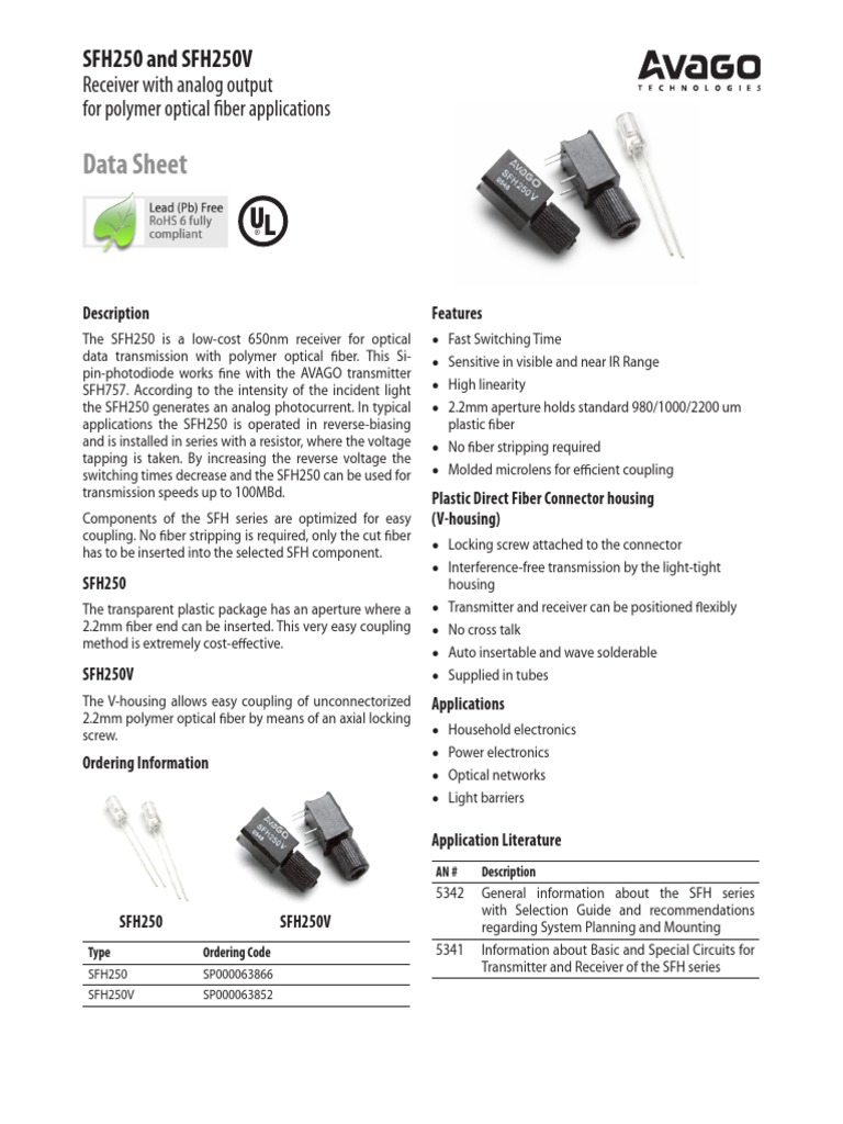 Data Sheet: SFH250 and SFH250V | PDF | Optical Fiber | Electrostatic ...
