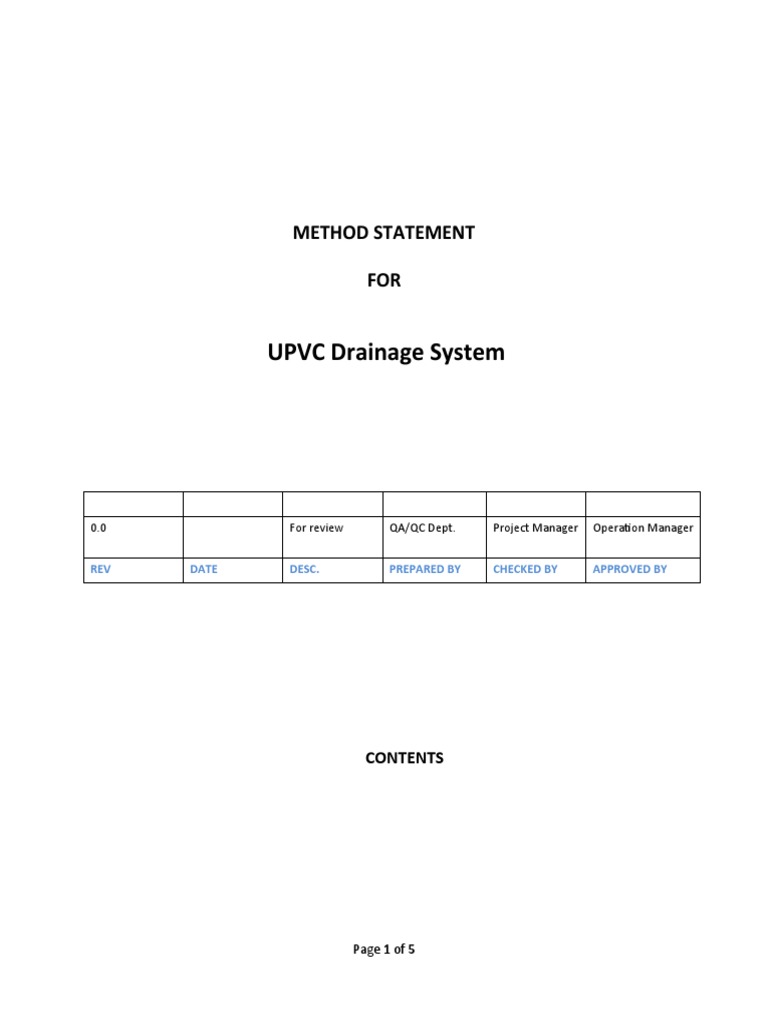 UPVC Drainage System: Method Statement FOR | PDF | Tap (Valve) | Pipe ...