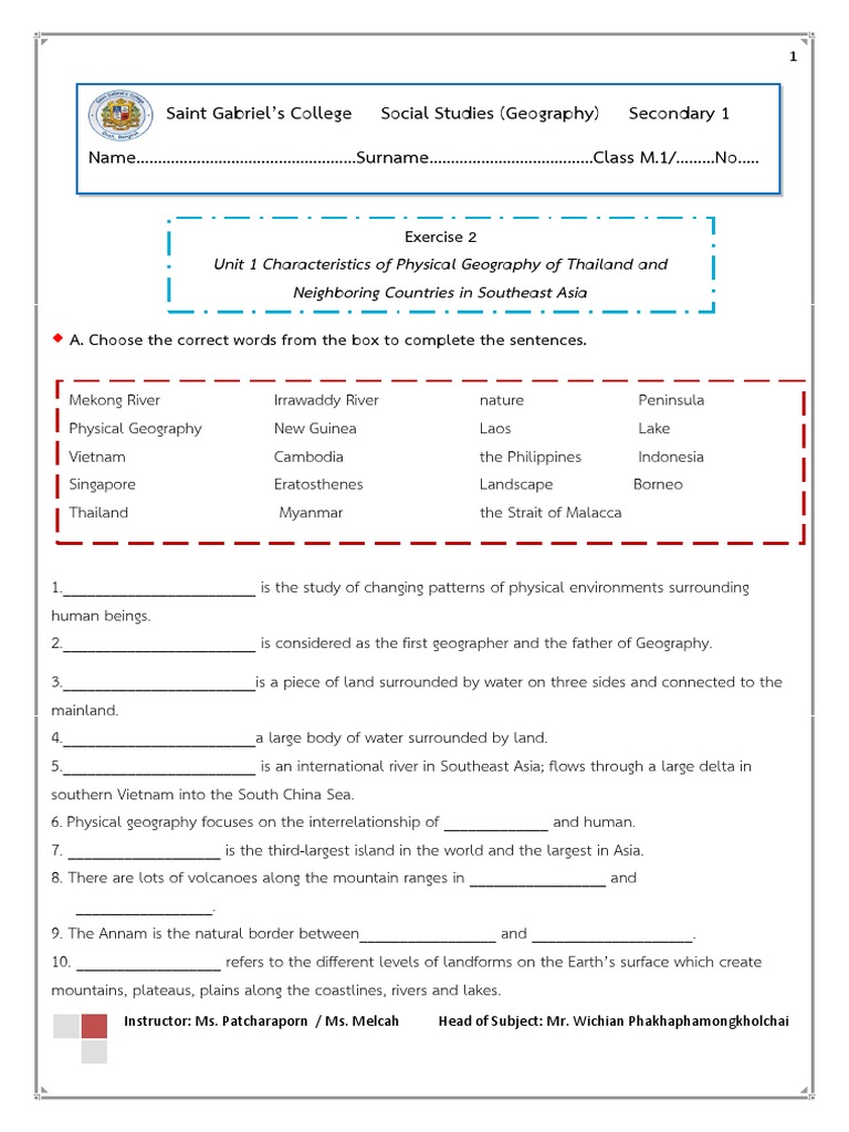 Saint Gabriel's College Social Studies (Geography) Secondary 1 Name ...