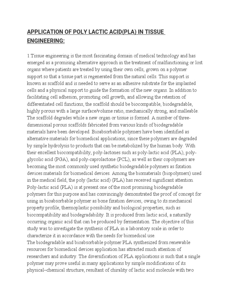 Application of Poly Lactic Acid (Pla) in Tissue Engineering | PDF ...