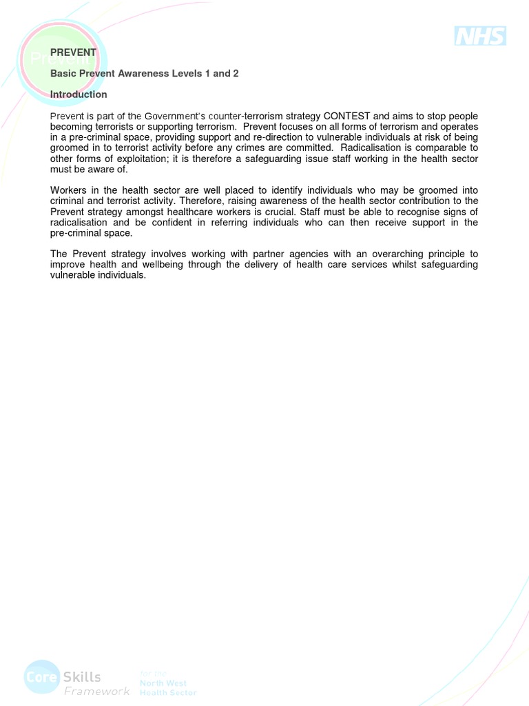 Prevent Basic Prevent Awareness Levels 1 and 2 | PDF | National Health ...