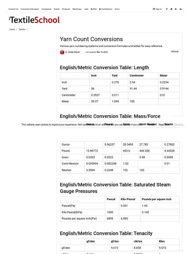 Yarn Count Conversions - Textile School | PDF | Textiles | Crafts