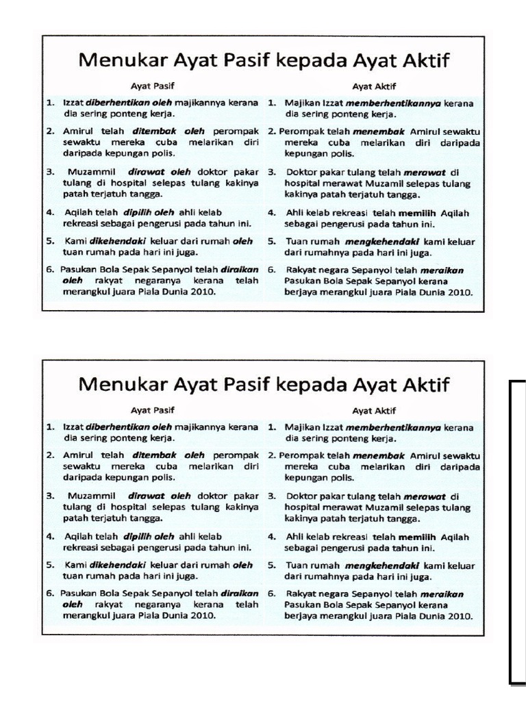 Latihan Ayat Aktif Dan Ayat Pasif | PDF