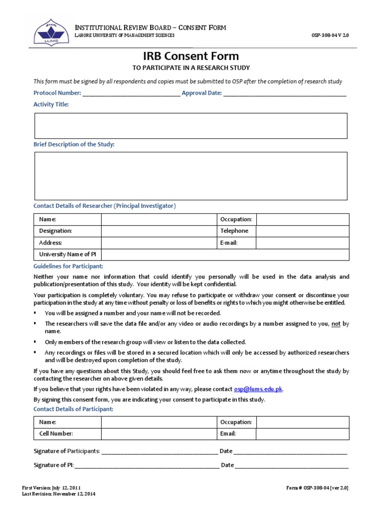 IRB Consent Form Title Under 40 Characters | PDF | Institutional Review ...