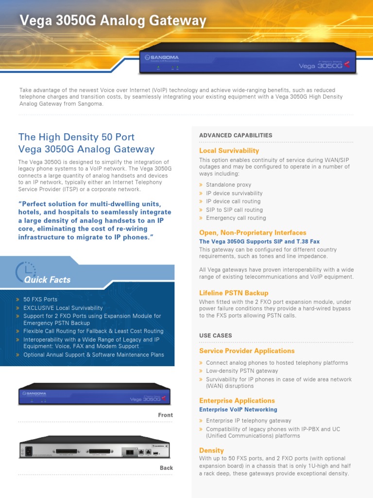 The High Density 50 Port Vega 3050G Analog Gateway | PDF | Voice Over ...