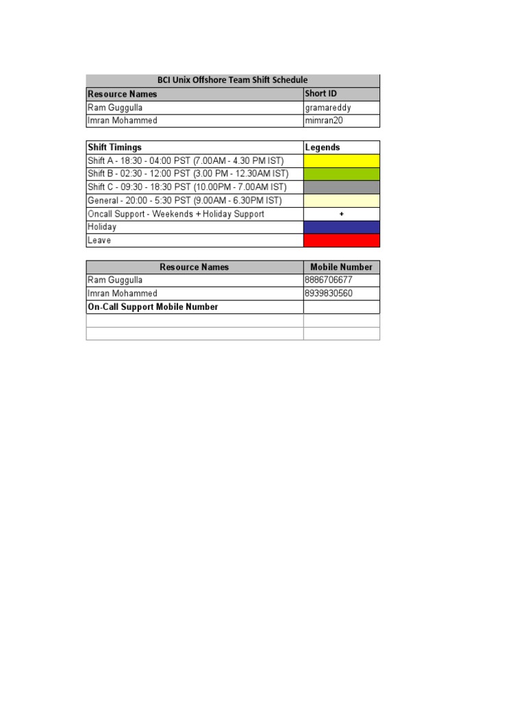 BCI Storage Offshore Team Shift Schedule Feb 2017 | PDF