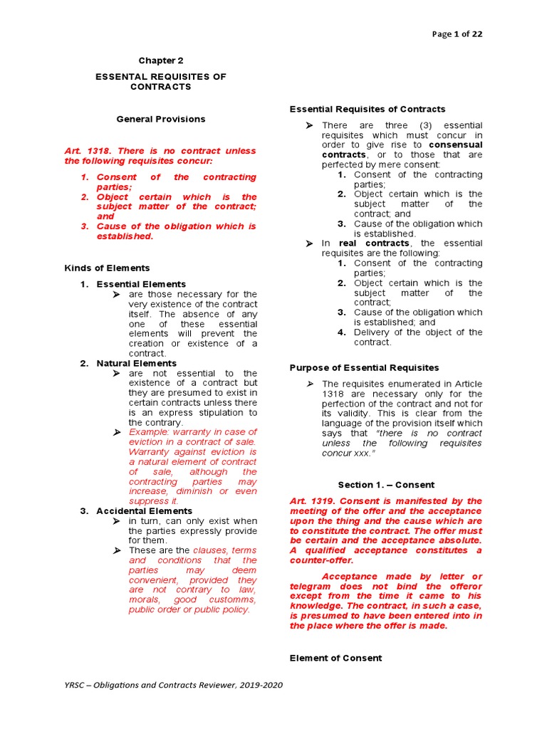 Chapter 2. Essential Requisites of Contracts | PDF | Offer And ...