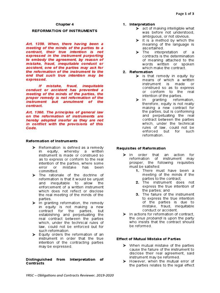 Remedies for Reforming Contracts to Reflect the True Intentions of the ...