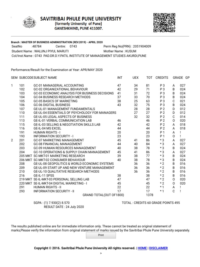 Savitribai Phule Pune University, Online Result | PDF | Business ...