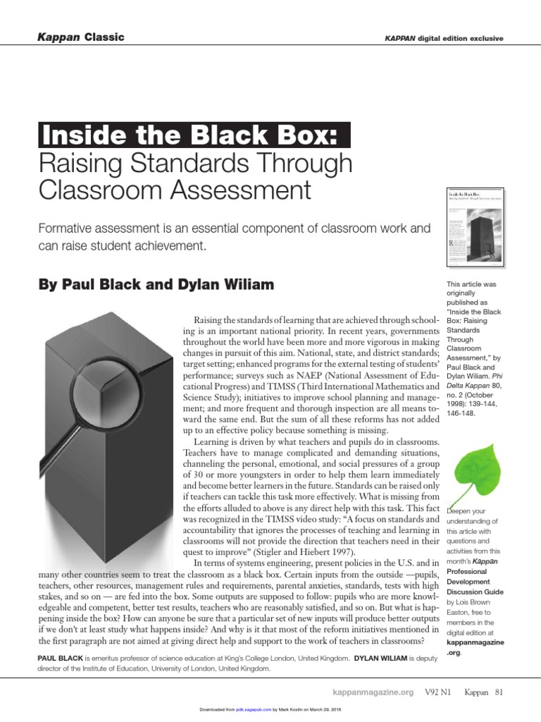 Inside The Black Box:: Raising Standards Through Classroom Assessment ...