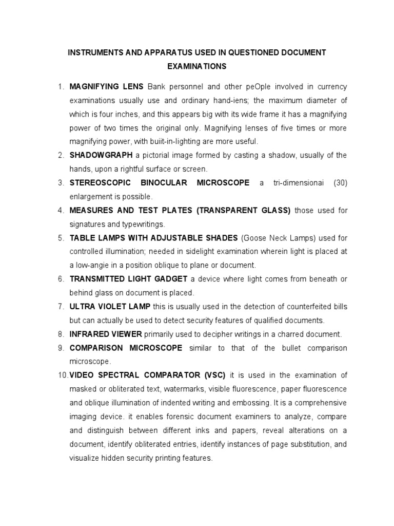 Lecture 4 - INSTRUMENTS AND APPARATUS USED IN QUESTIONED DOCUMENT EXAMINATIONS | PDF ...