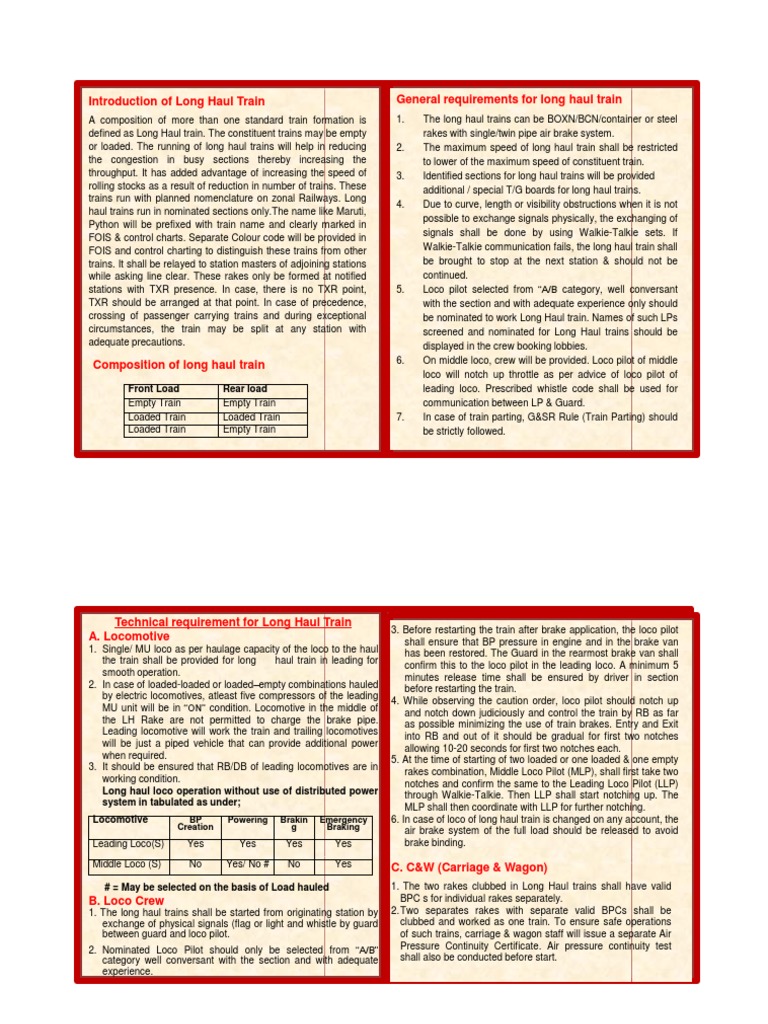 Pamphlet On Long Haul Train Operation | Download Free PDF | Train ...