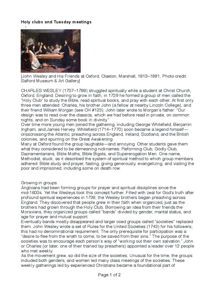Holy Clubs and Tuesday Meetings: Page of 1 2 | PDF | John Wesley ...