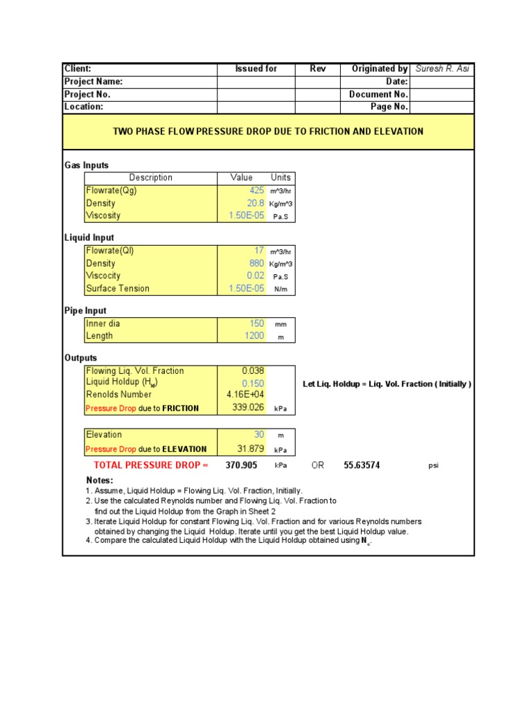 2 Phase Flow Pressure Drop Calc Suresh1 | PDF | Liquids | Reynolds Number