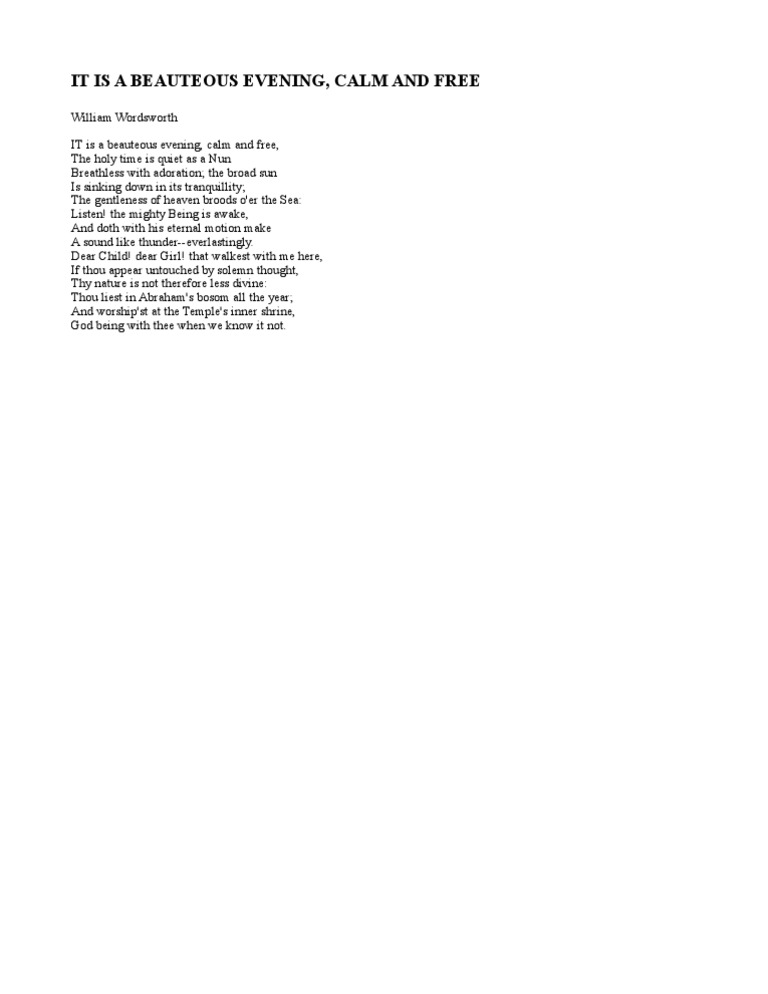 Wordsworth's "A Beauteous Evening" Poem | PDF