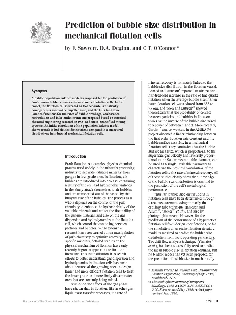 Prediction of Bubble Size Distribution in Mechanical Flotation Cells ...
