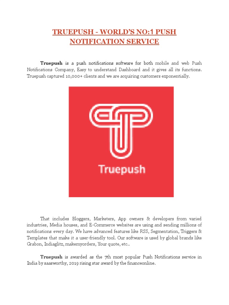 Truepush - World'S No: 1 Push Notification Service | PDF