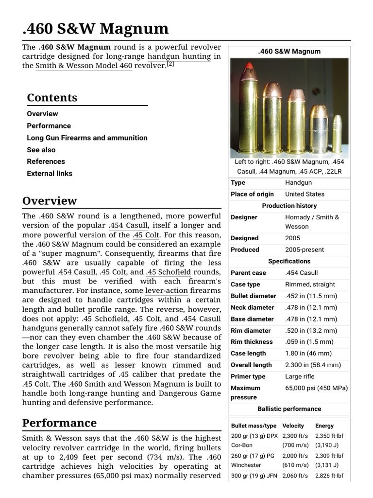 .460 S&W Magnum - Wikipedia PDF | PDF | Tools | Military Technology