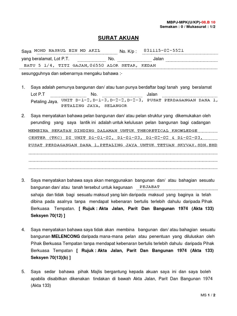 b10 Surat Akuan Sumpah | PDF