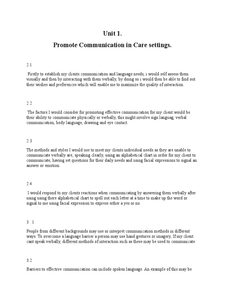 Unit 1. Promote Communication in Care Settings | PDF | Confidentiality ...