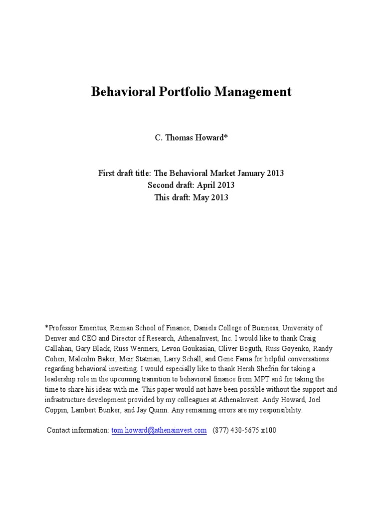 Behavioral Portfolio Management Insights | PDF | Investment Management ...
