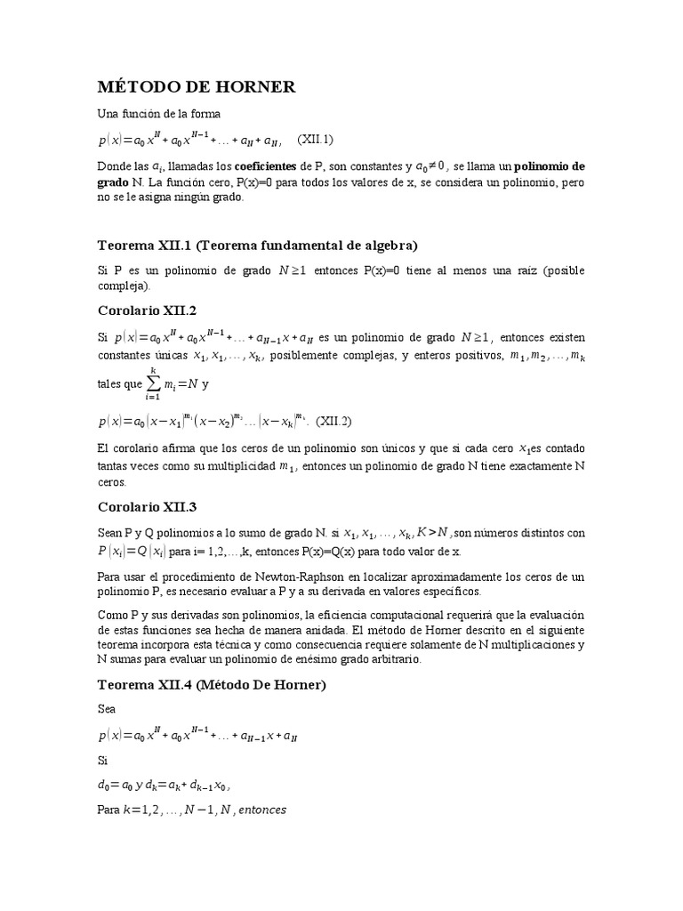 Método de Horner | PDF | Enseñanza de matemática | Análisis matemático