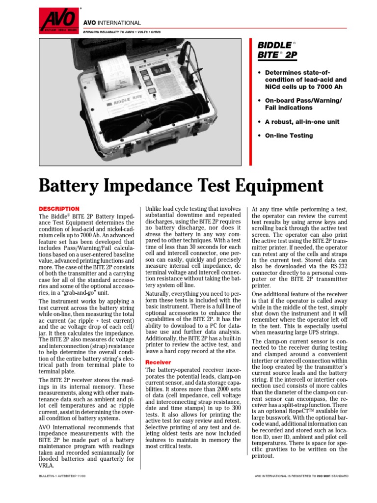 Battery Impedance Test Equipment: Biddle Bite 2P | PDF | Alternating ...