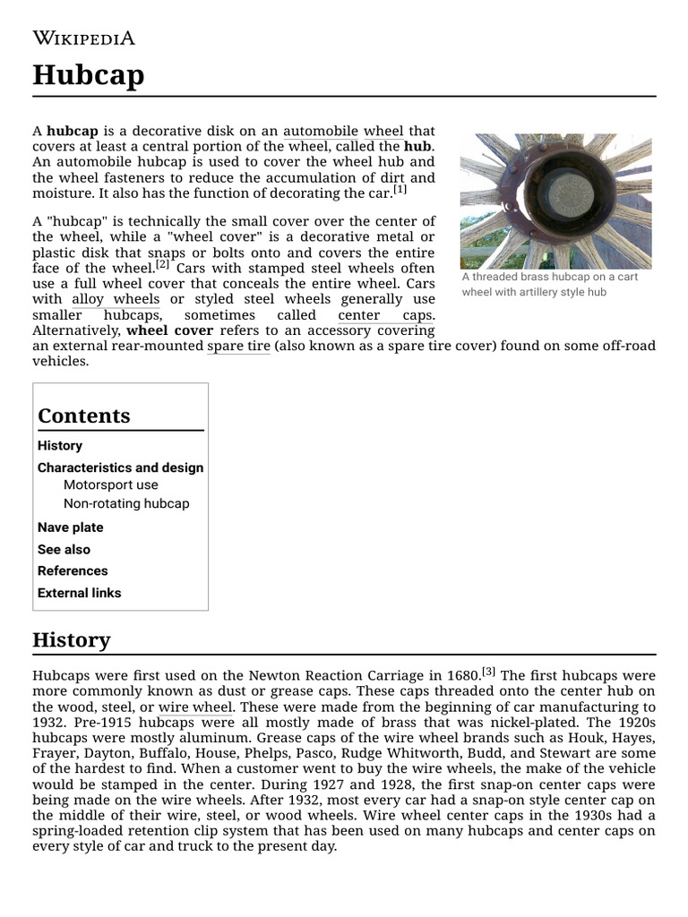 Hubcap - Wikipedia PDF | PDF | Vehicles | Motor Vehicle