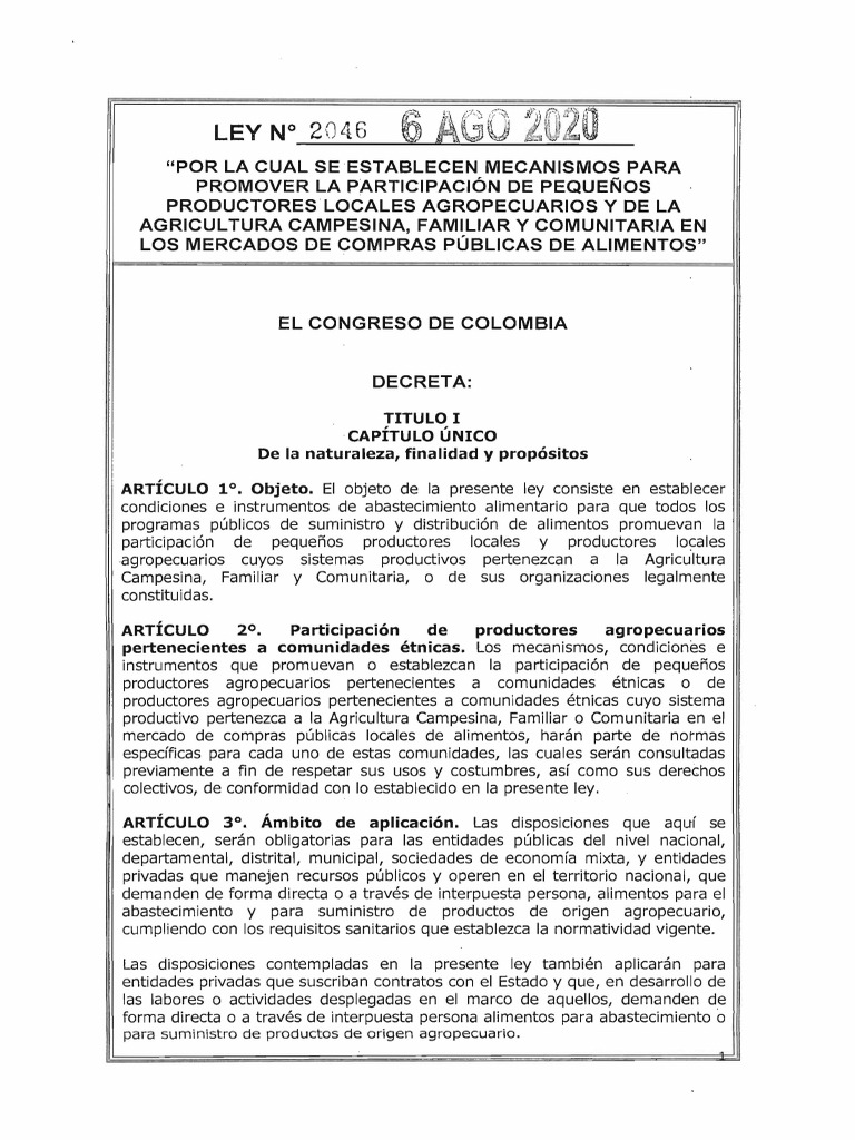 Ley 2046 de 2020: Compras Públicas Locales | PDF | Comercio justo ...