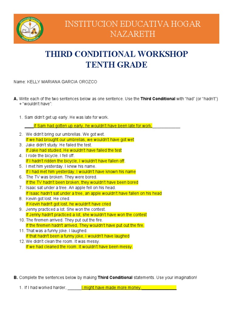Third Conditional Worksheet | PDF