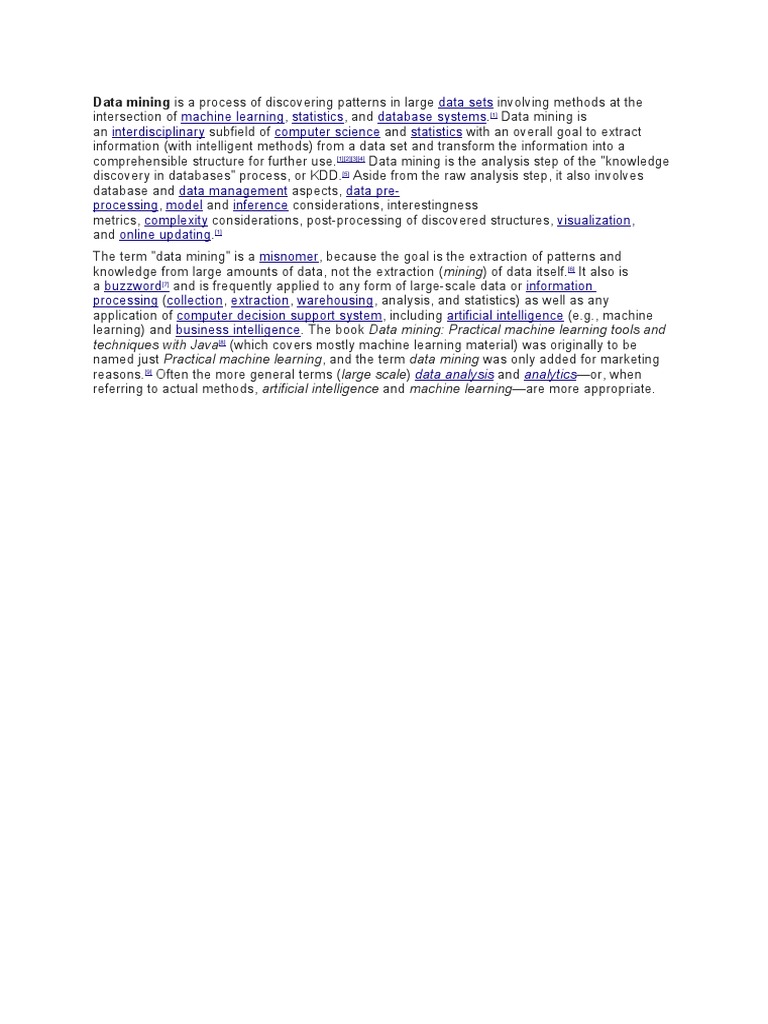 Data Mining Is A Process of Discovering Patterns in Large: Techniques ...