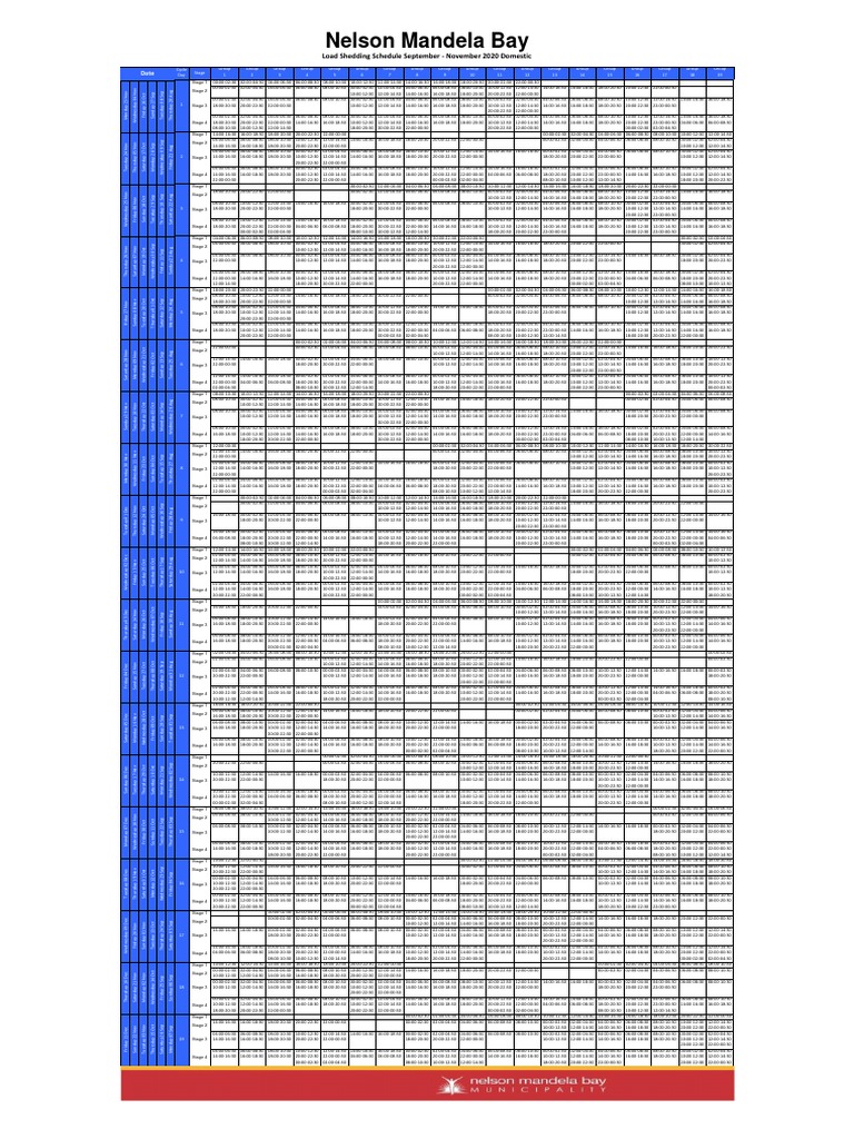 Load Shedding Schedule Stage 1-4-2020 September November Residential ...