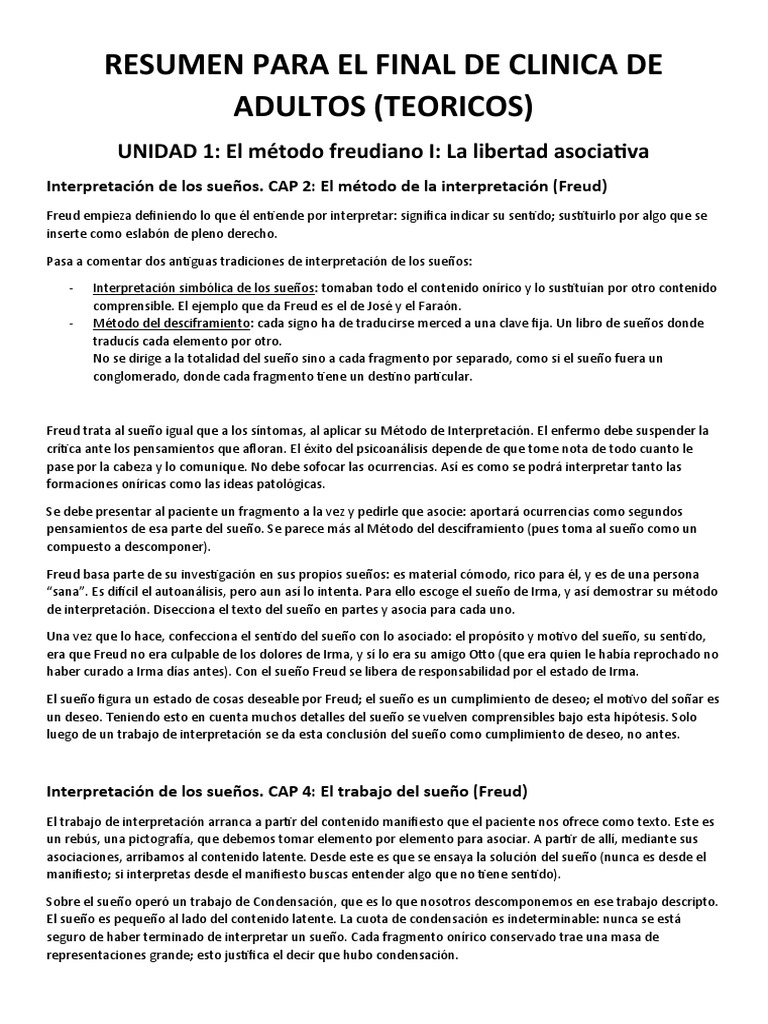 Resumen de Teoricos Final Clinica de Adultos Lombardi | PDF | Neurosis | Psicoanálisis