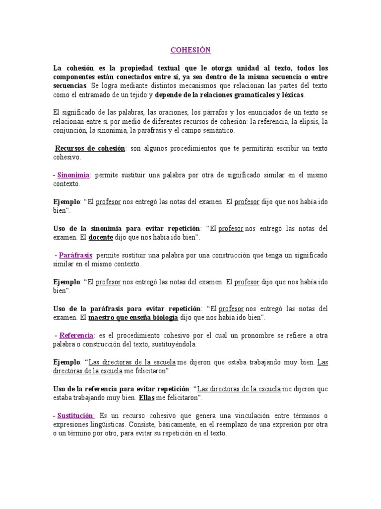 Material Recursos de Cohesion | PDF | Palabra | Mecánica del lenguaje