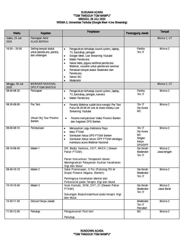 Draft Susunan Acara & Rundown Webinar | PDF
