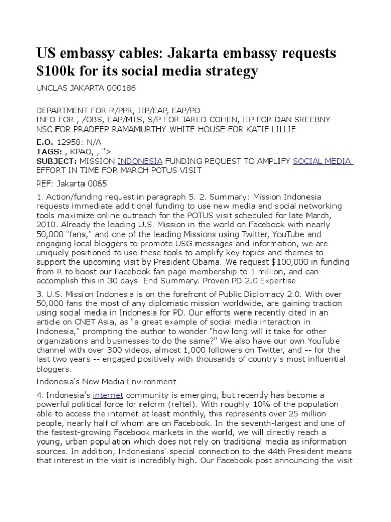 US Embassy Cables | PDF | New Media | Facebook