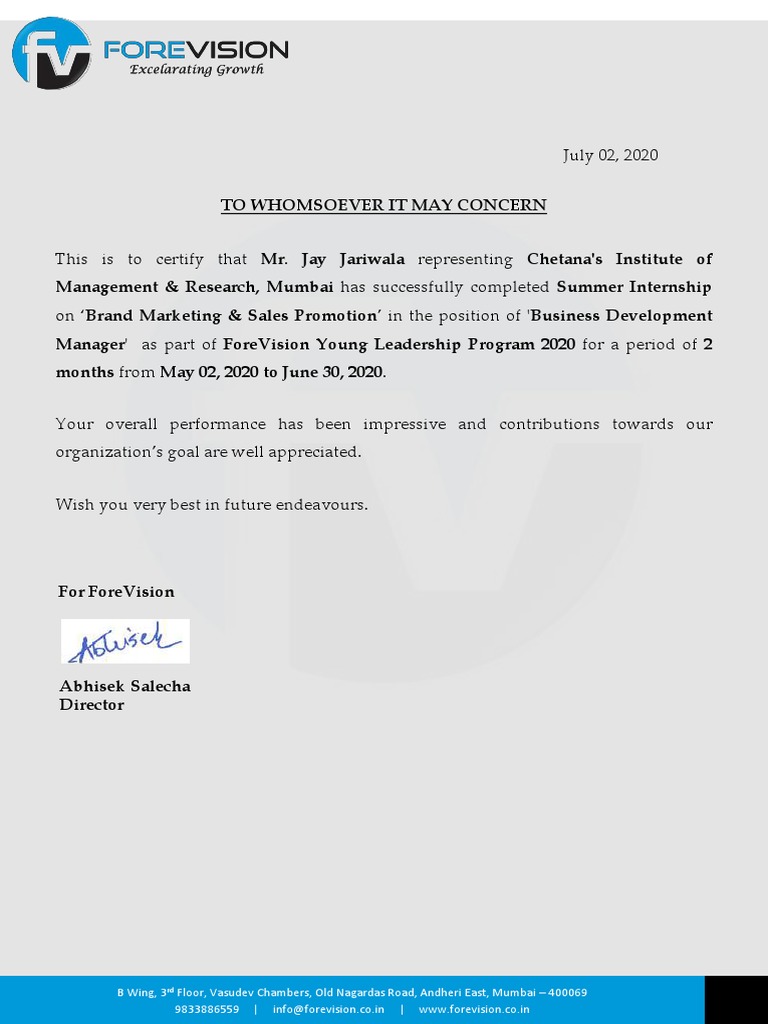 Jay - Jariwala - PGDM - Marketing - 25 - Sip Certificate | PDF