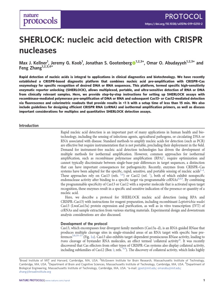 SHERLOCK: Nucleic Acid Detection With CRISPR Nucleases: Protocol | PDF ...