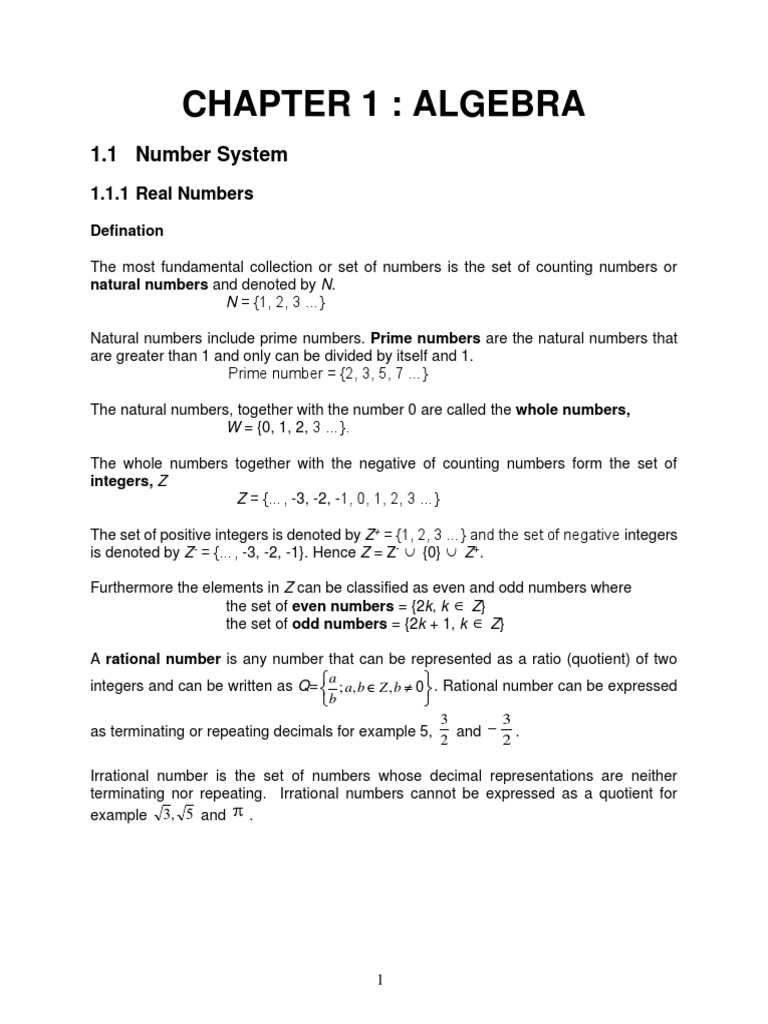 Chapter 1 Algebra PDF | Download Free PDF | Numbers | Series (Mathematics)