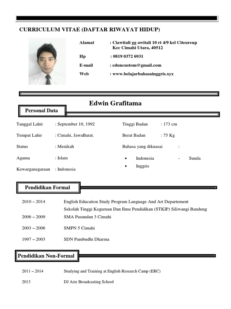 A Curriculum Vitae for Edwin Grafitama | PDF