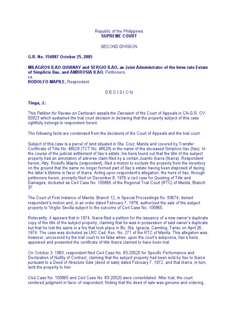 Supreme Court: of The Court of Appeals in CA-G.R. CV | PDF | Evidence ...